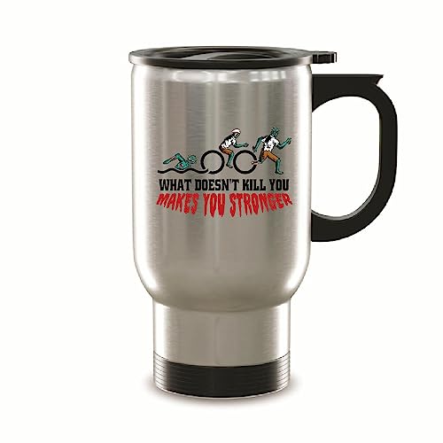 Zombie Gift Funny Athlete Training Quote for Zombie Lovers What Doesn t Kill You Makes You Stronger 14oz Steinless Steel Travel Mug