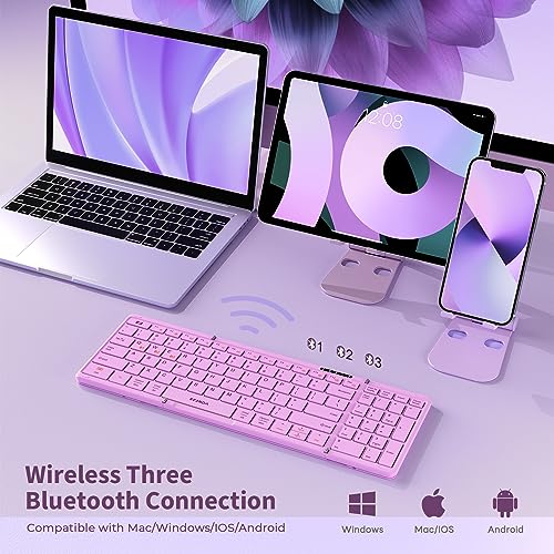 seenda Foldable Bluetooth Keyboard for Travel, Portable Wireless Folding Keyboard with Number Pad, Full-Size Rechargeable Keyboard for Laptop Tablet PC Mac Windows iOS Android - Purple Pink