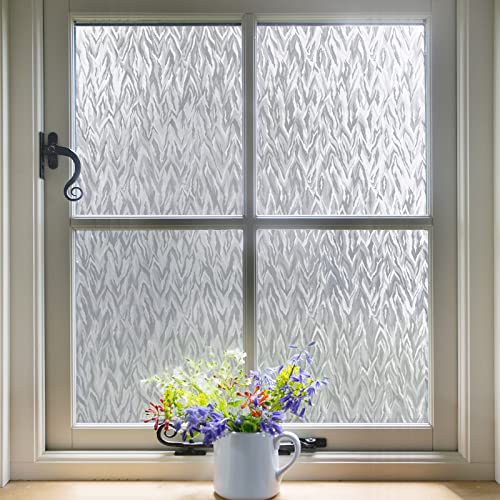 FEOMOS Window Privacy Film, Static Cling Window Film Frosted Window Decals, Decorative Glass Vinyl, ICY Flame Patterned Films for Windows Doors 35.4x78.7 inches