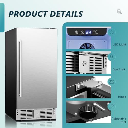 EUHOMY Beverage Refrigerator 15 Inch, Under Counter 127 Can Beverage Fridge with Stainless Steel Door, Beverage Cooler Built-in and Undercounter Beer Fridge, Drink Fridge - Soda Cola