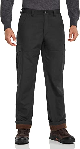 CQR Men's Winter Tactical Cargo Pants, Thermal Fleece Lined Outdoor Snow Ski Hiking Work, Fleece Cargo Black, 30W x 30L