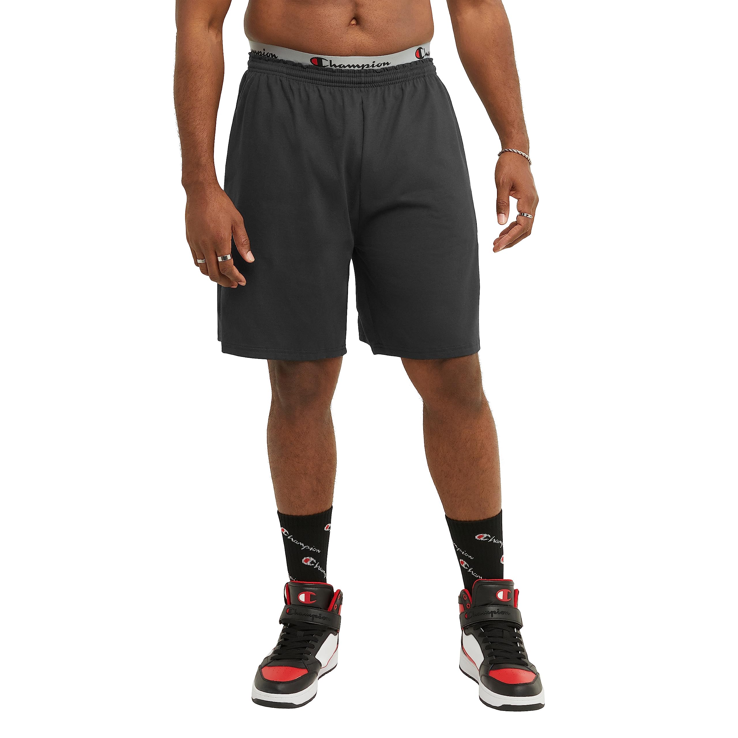 Champion, Lightweight Lounge, Casual Jersey Knit Men's, Weekend Shorts (Reg. or Big, Black C Patch Logo, X-Large Tall
