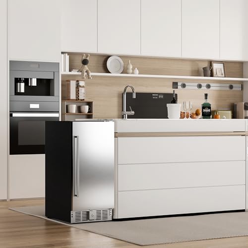 EUHOMY Beverage Refrigerator 15 Inch, Under Counter 127 Can Beverage Fridge with Stainless Steel Door, Beverage Cooler Built-in and Undercounter Beer Fridge, Drink Fridge - Soda Cola
