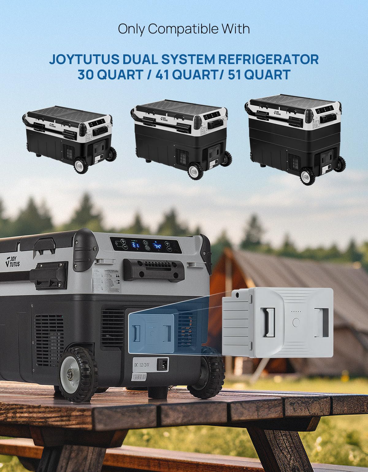 JOYTUTUS Portable Power Station, Detachable Battery for 28L 39L 49L 12 Volt Dual System & Dual Zone Refrigerator