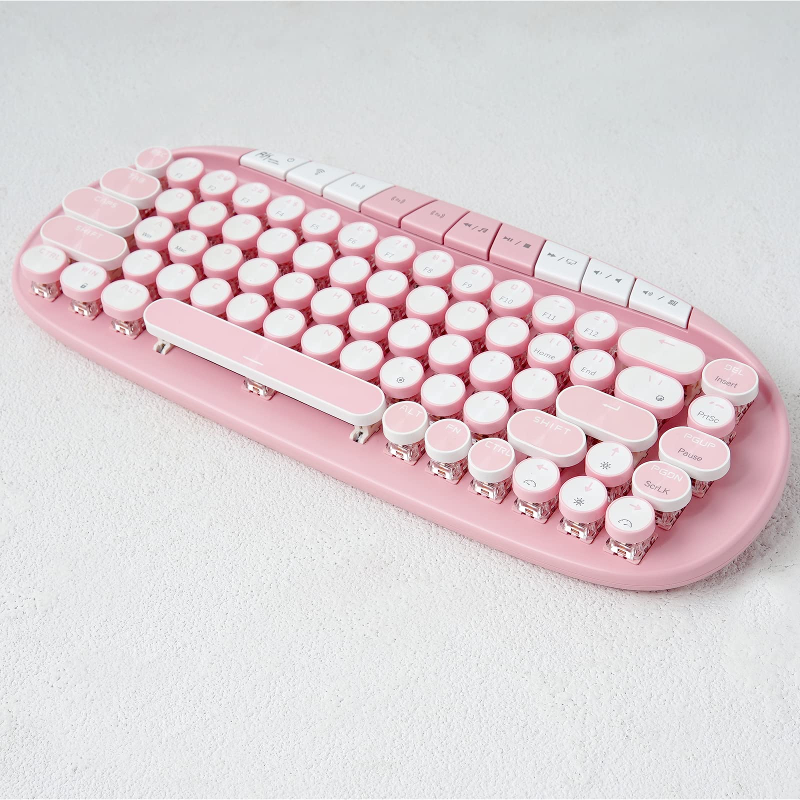 RK ROYAL KLUDGE RK838 Pink Wireless Keyboard, Retro Typewriter Keyboard BT/2.4G/Wired Mode, 75% RGB Hot Swappable Gaming Keyboard with Round Keys 10 Buttons, Pink Switch