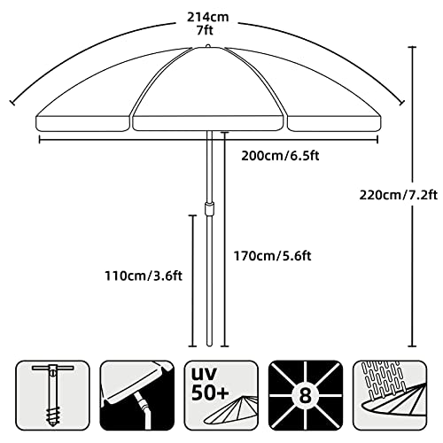 AMMSUN 7ft Heavy Duty High Wind Beach Umbrella with Sand Anchor & Tilt Sun Shelter UV 50+ Protection Outdoor Sunshade Umbrellas Carry Bag for Patio Garden Pool Backyard Multicolor Stripe
