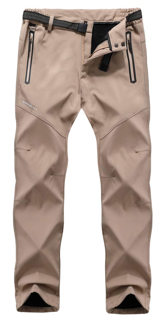 MOERDENG Men's Soft Shell Waterproof Winter Snow Ski Snowboarding Pants Fleece Cargo Hiking Pants