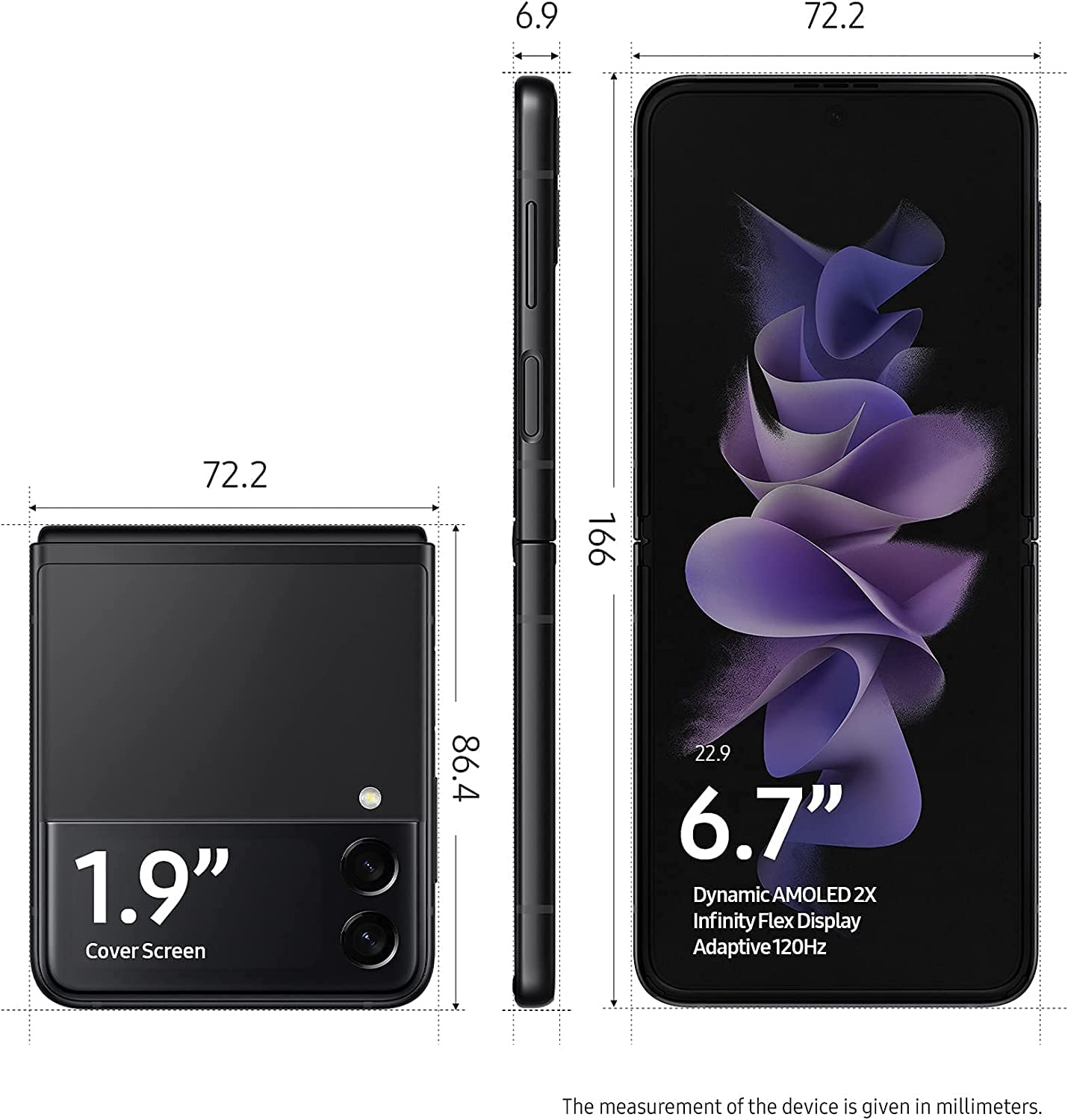 SAMSUNG Galaxy Z Flip 3,128GB, Black, Factory Unlocked, New