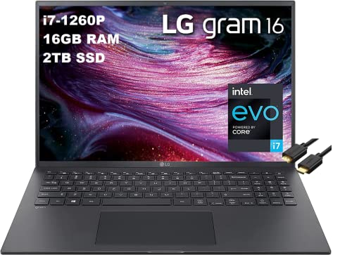 LG Gram 16 16Z90Q Ultra-Slim 16" WQXGA (Intel 12-Core i7-1260P, 16GB RAM, 2TB PCIe SSD) Military Grade Durable Business Laptop, 22hr Battery, Thunderbolt 4, Webcam, IST HDMI, Windows 11 Home