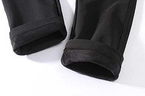 Camii Mia Women's Winter Warm Outdoor Slim Windproof Waterproof Ski Snow Fleece Hiking Pants (27W x 30L, Black)