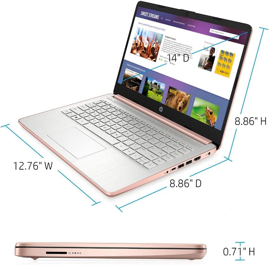 2021 HP Stream 14" HD Laptop Computer, Intel Celeron N4020 Processor, 4GB RAM, 64GB eMMC, HD Audio, HD Webcam, Intel UHD Graphics 600, 1 Year Office, HDMI, Win 10 S, Rose Gold, 128GB SnowBell USB Card