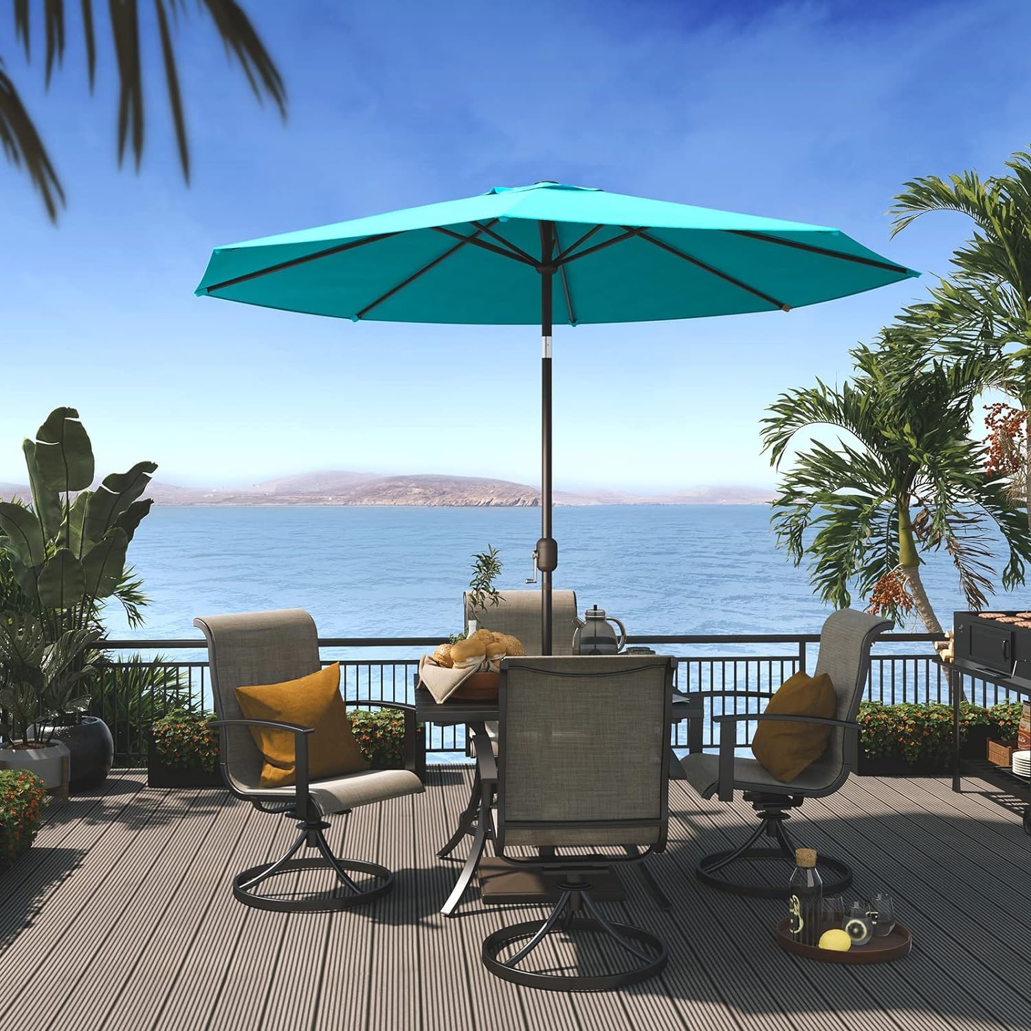 Grand patio 9 FT Enhanced Patio Umbrella with 8 Ribs, Table Market Umbrella with Crank/Tilt, Outdoor Shades for Pool Garden Yard Deck Beach, Blue