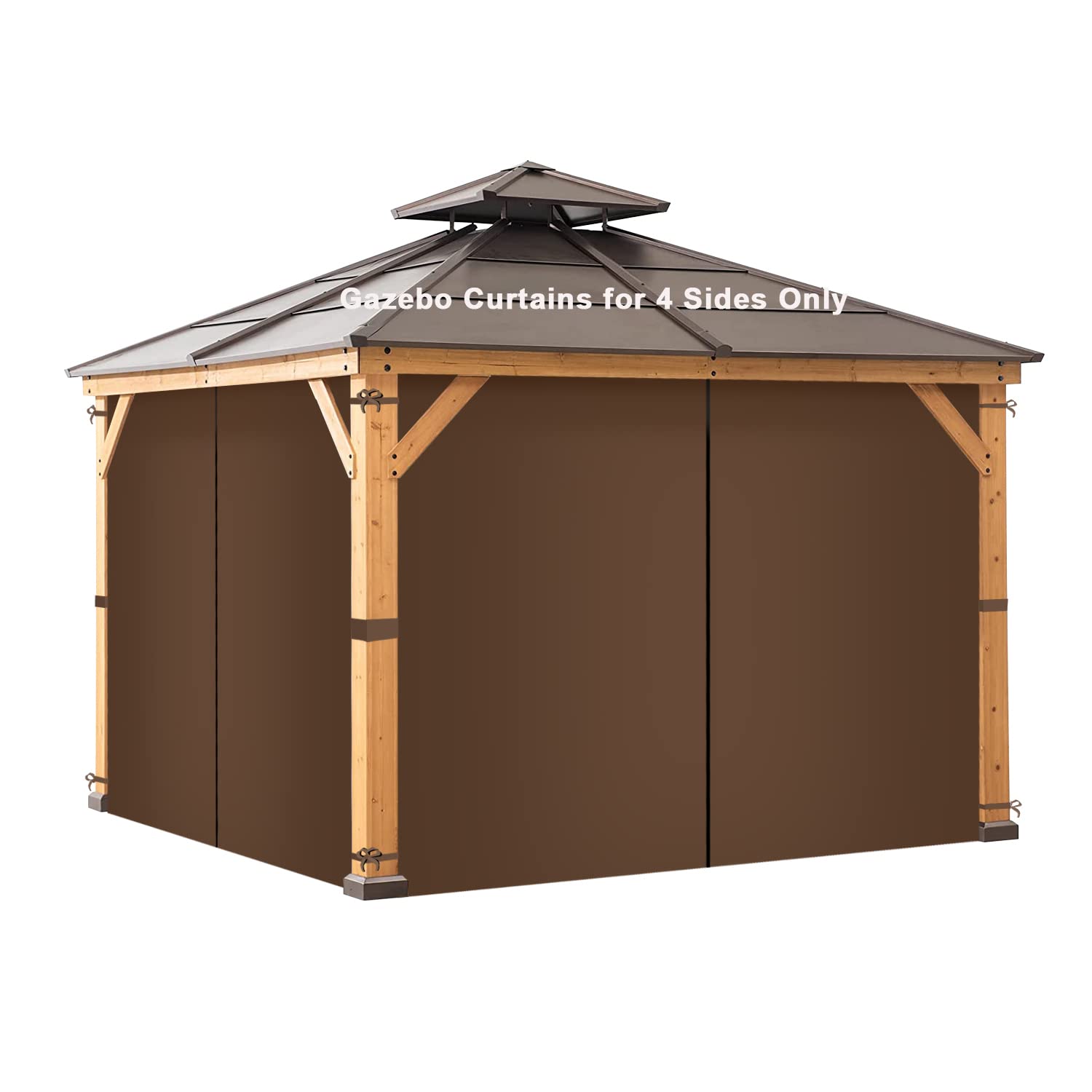 Garden Sunny10'x12' Replacement Gazebo Curtains for Outdoor Waterproof Privacy Sidewall,Universal Shade Curtains Set,Protecting Side Walls- 4-Panels (Only Curtains)-Brown (GSAW)