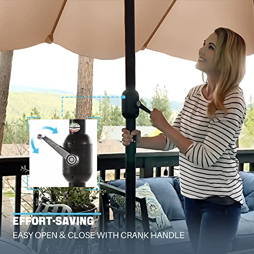 SUPERJARE 14FT Outdoor Patio Umbrella with Base Included, Extra Large Table Umbrella with Fade Resistant Canopy, Double Sided Outdoor Umbrellas for Pool, Deck, Market, Backyard-Beige