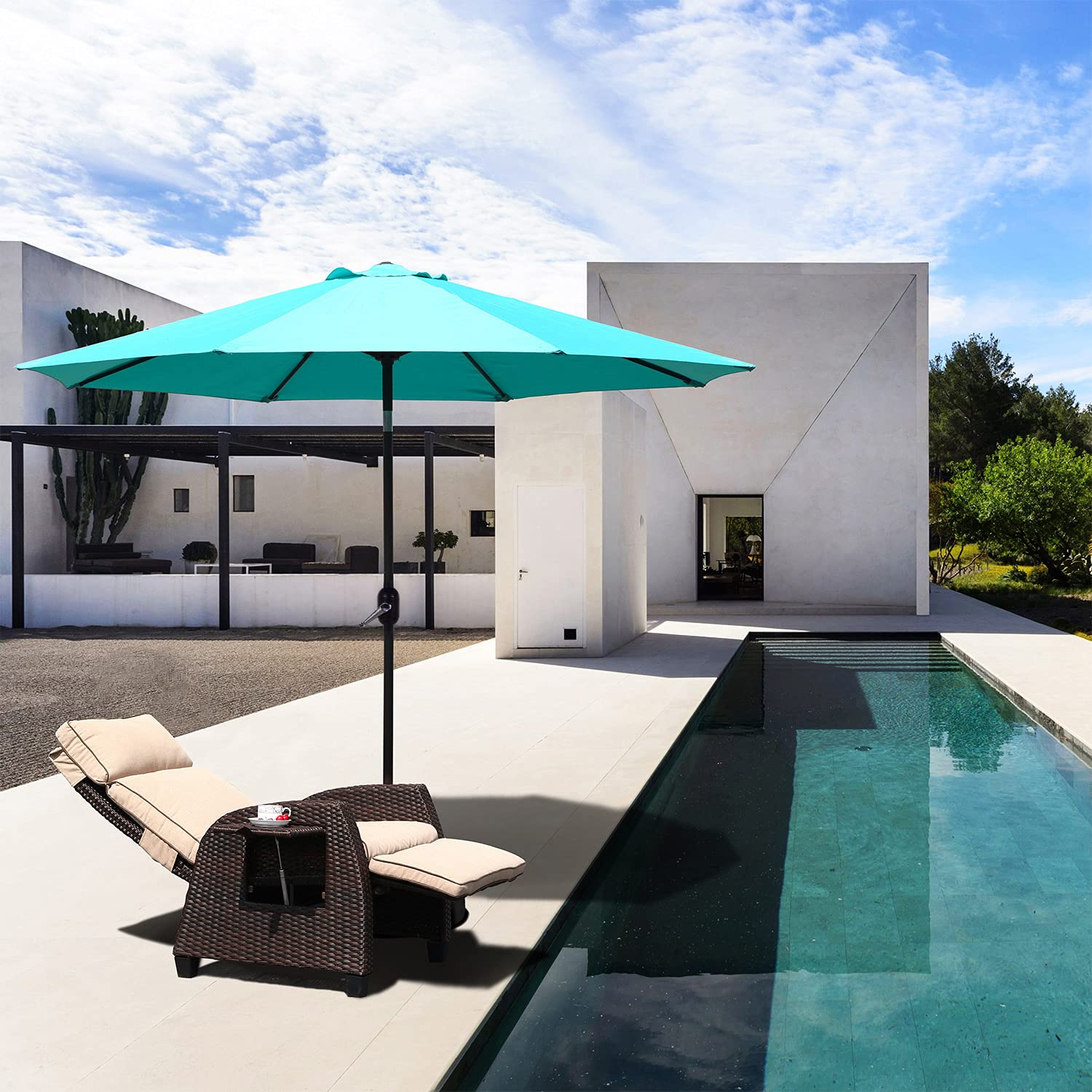 Grand patio 9 FT Enhanced Patio Umbrella with 8 Ribs, Table Market Umbrella with Crank/Tilt, Outdoor Shades for Pool Garden Yard Deck Beach, Blue