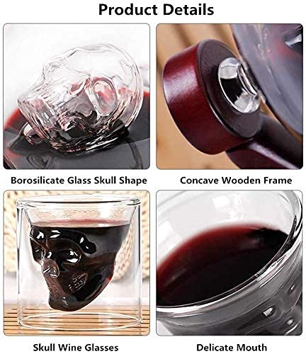 Whiskey Decanter Set whiskey gifts for men Skull Decanter, Rotating Clear Glass Globe Includes 2 Skull Shot Cups, Liquor Dispenser with Wooden Stand, Whiskey Decanter with Antique Ship