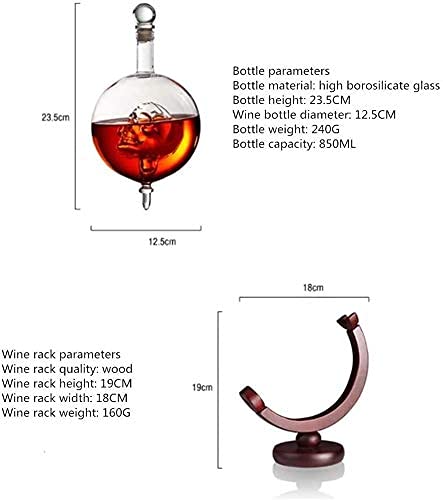 Whiskey Decanter Set whiskey gifts for men Skull Decanter, Rotating Clear Glass Globe Includes 2 Skull Shot Cups, Liquor Dispenser with Wooden Stand, Whiskey Decanter with Antique Ship