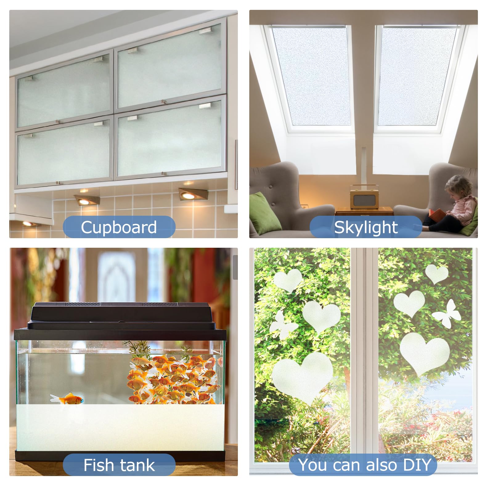 HIDBEA Frosted Window Privacy Film - Non Adhesive Static Cling Glass Stickers Sun UV Blocking Heat Control Door Covering Decals for Home Office, 17.5 x 78.7 Inch