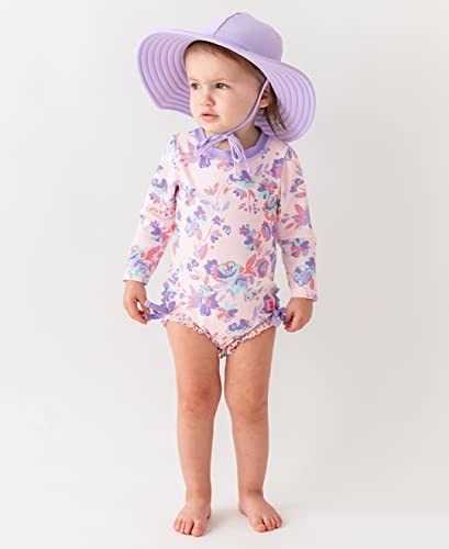 RuffleButts Princess Meadow Long Sleeve One Piece Rash Guard - 6-12m Red/Blue