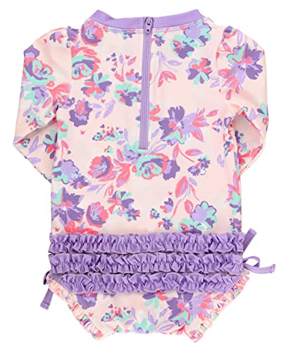 RuffleButts Princess Meadow Long Sleeve One Piece Rash Guard - 6-12m Red/Blue