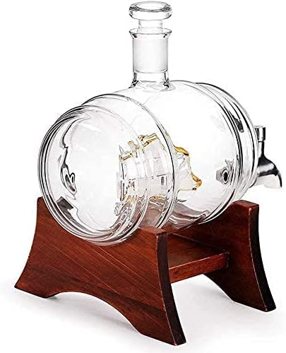 Wine Decanter Set Glass Decanter Whiskey Decanter 1000Ml Decanters Sailing Ship Stainless Steel Spigot Liquor Dispenser Wooden Stand with Faucet 1101