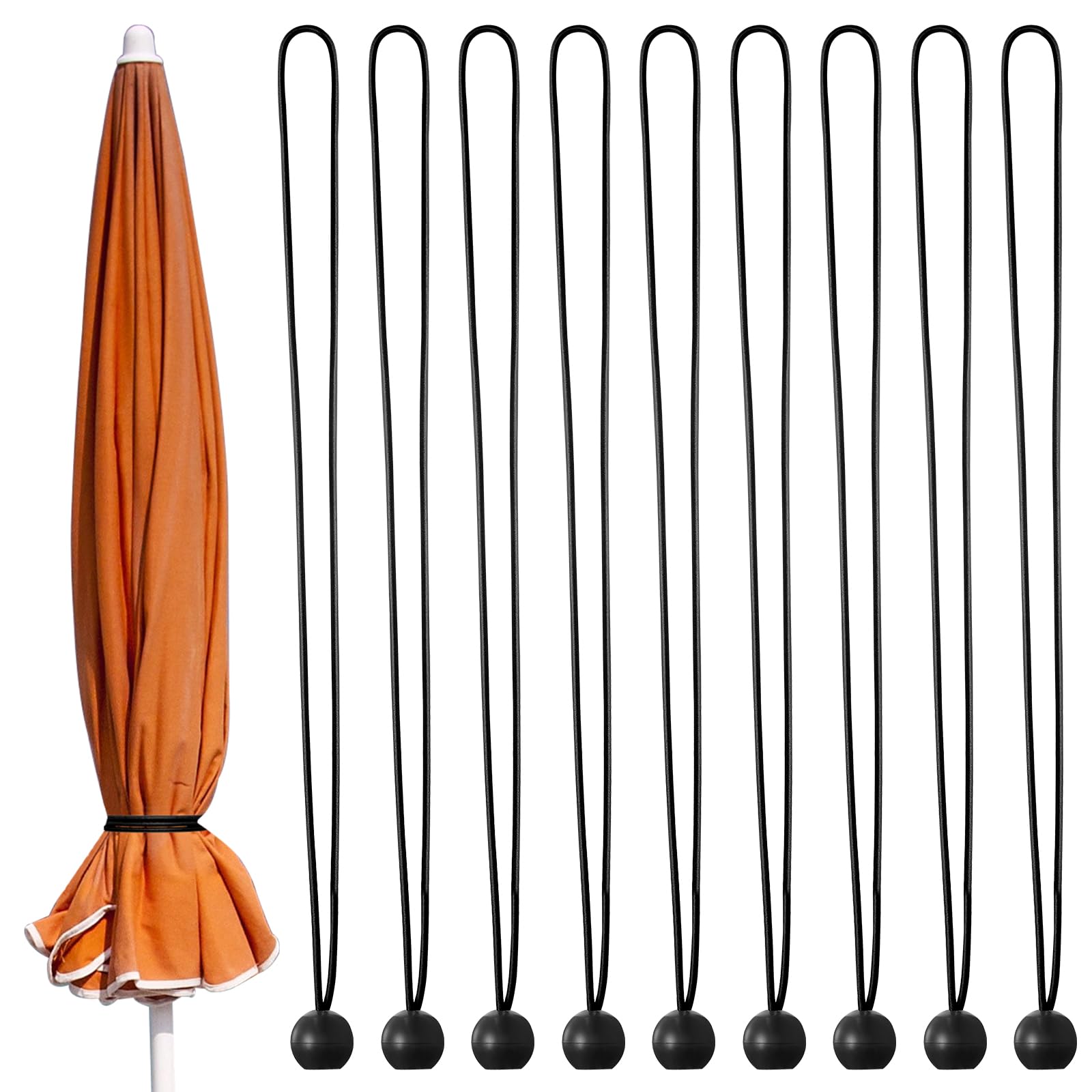Woanger 12 Pcs Umbrella Strap for Parasol Patio Umbrella Bungee Strap with Ball for Multipurpose(Black)