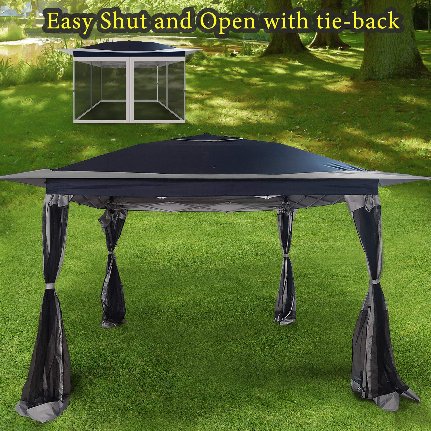Generies Outdoor Gazebo Pop-up Canopy Tent Extra 12 x 12 Shade with Durable Frame, 4 Sand Bags, Wheeled Bag - Easy Set-up and Folding Commercial Instant Canopy to Garden (Navy Blue)…