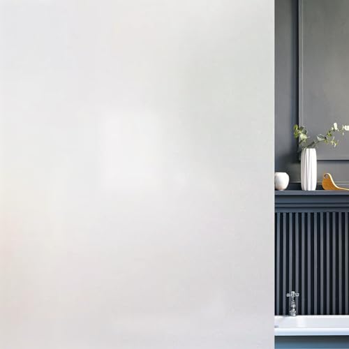 White Frosted Glass Window Film 29.5 x 118inches, Shackcom Bathroom Window Privacy Film - Non Adhesive Static Cling - Sun UV Blocking Heat Control Door Window Covering Decals for Home Office
