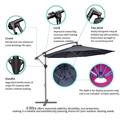 SUNNIMAX Patio Umbrella with base included, 10 FT outdoor offset umbrella for garden, w/UV Prection (GREY)
