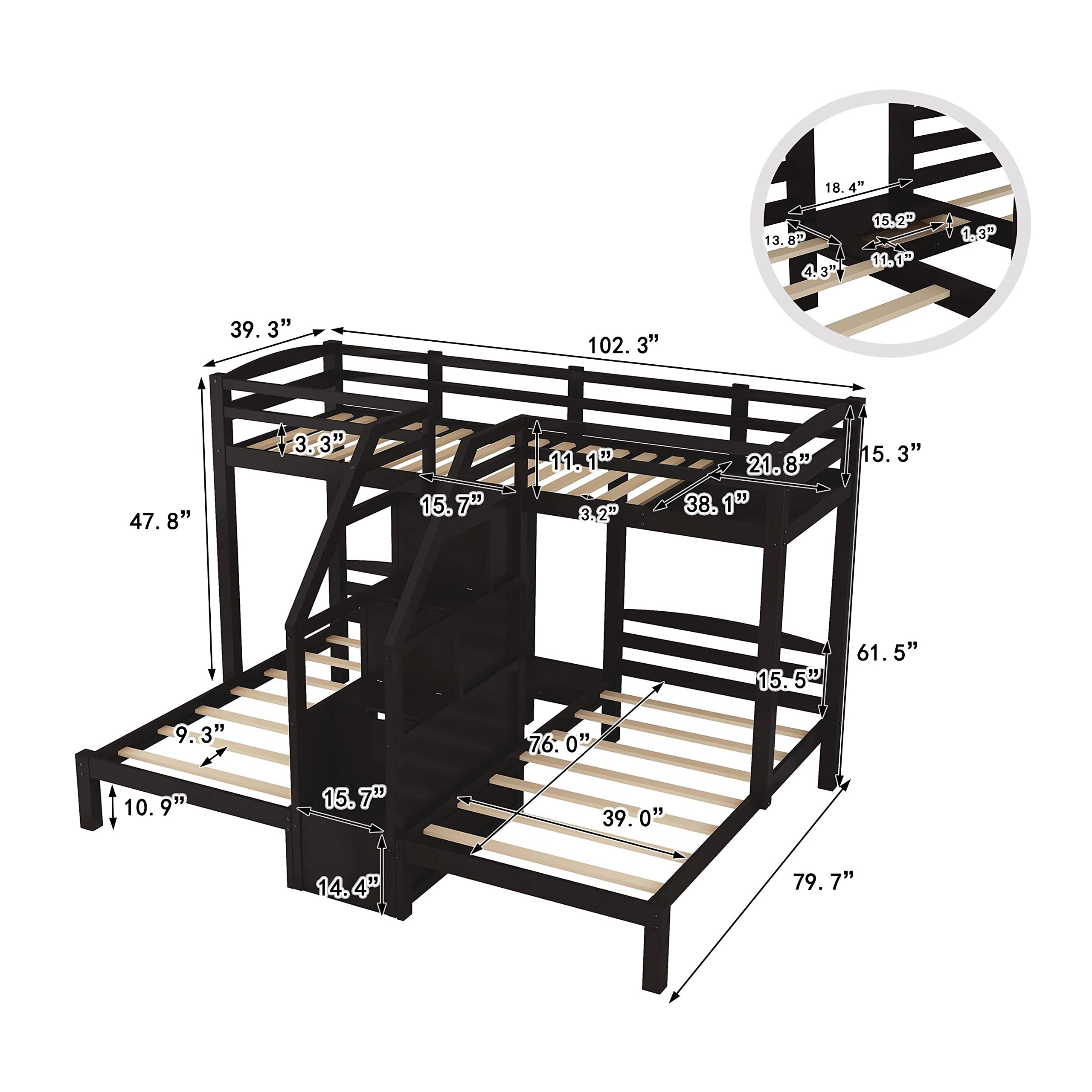 Harper & Bright Designs Triple Bunk Bed with Stairs, Twin Bunk Beds for 3, Wooden Bunk Bed with Built-in Staircase and Little Drawer for Kids Teens Adults, Espresso