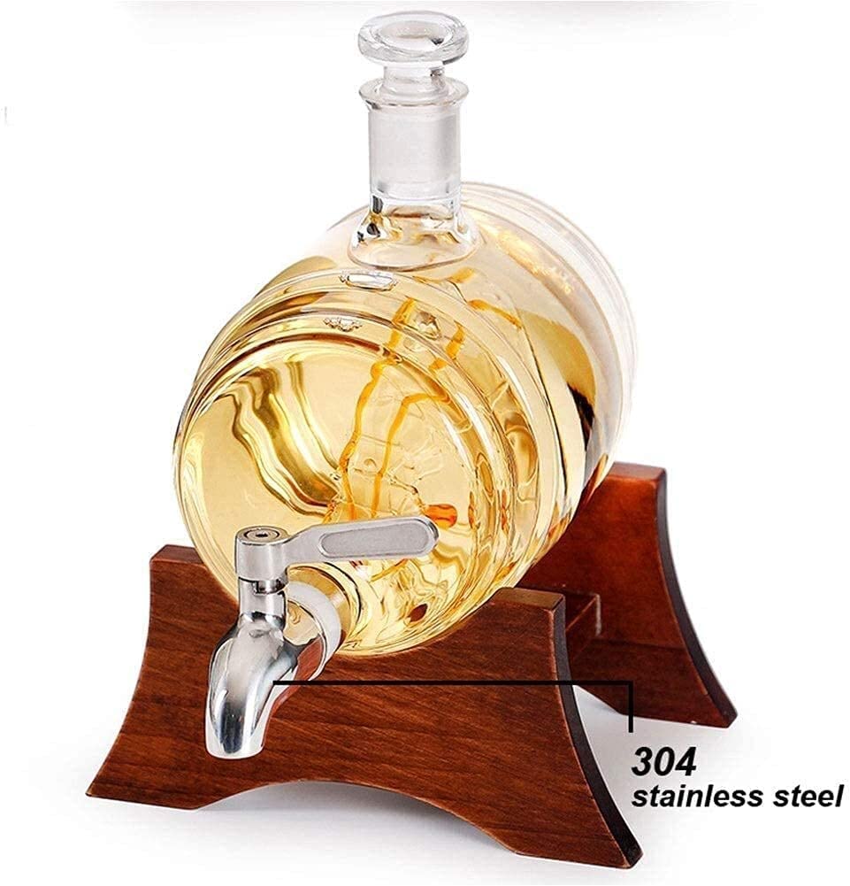 Wine Decanter Set Glass Decanter Whiskey Decanter 1000Ml Decanters Sailing Ship Stainless Steel Spigot Liquor Dispenser Wooden Stand with Faucet 1101