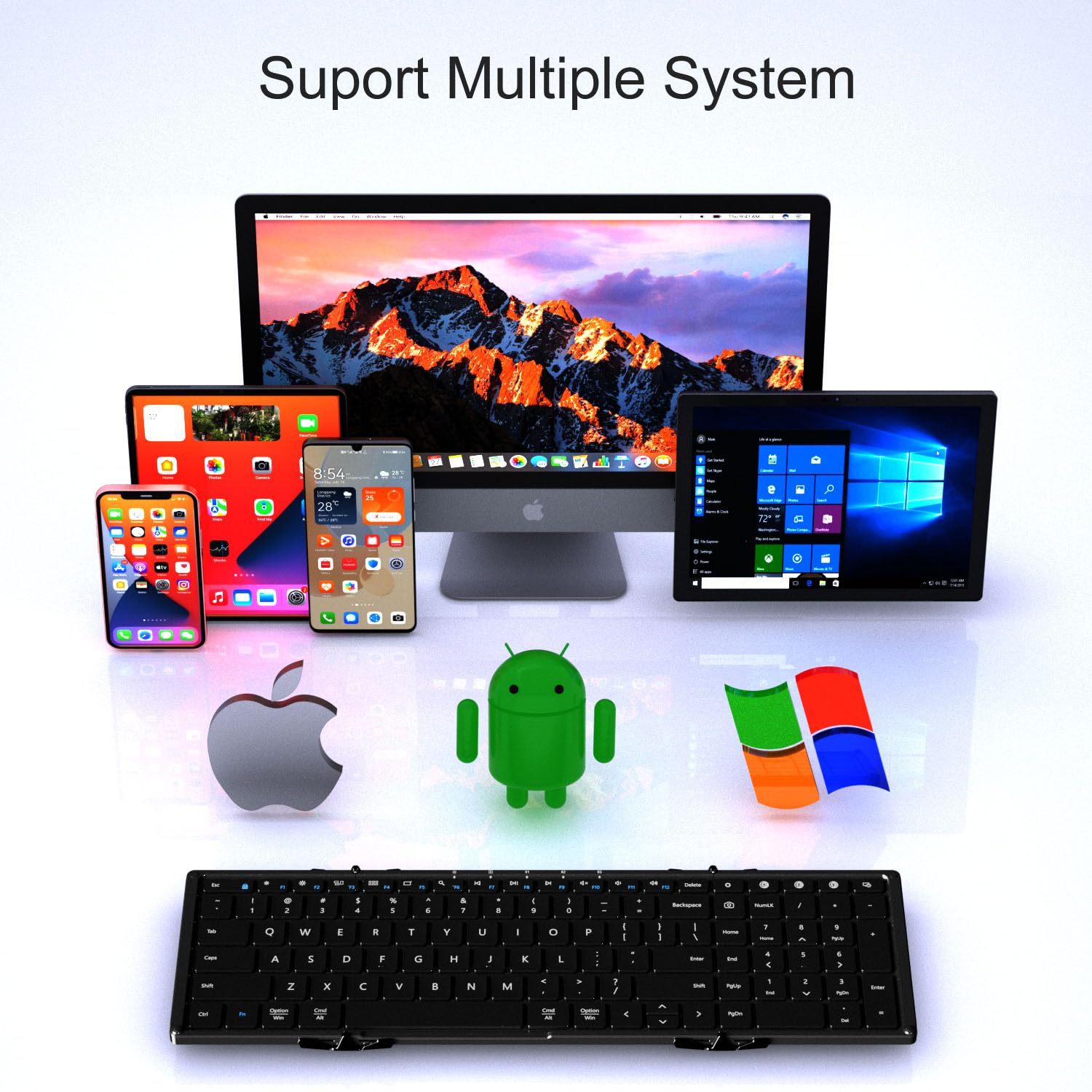Gimibox Foldable Bluetooth Keyboard, GB320 Full Size Wireless Keyboard with Numeric Keypad, Portable Travel Keyboard for Windows iOS Android Tablets and Smartphones,Sync Up to 3 Devices(Black)