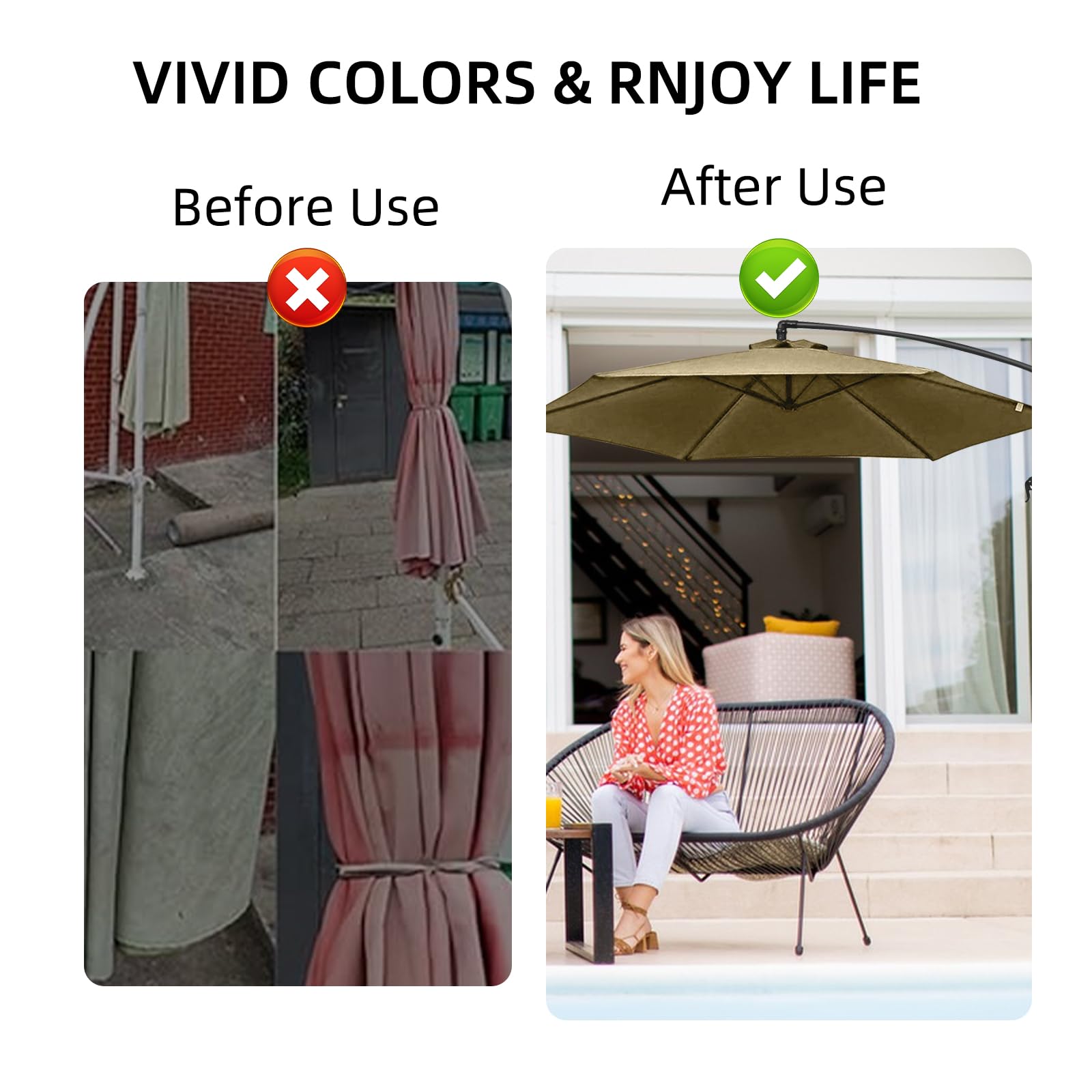ZIAERKOR Replacement Parasol canopy for 9.8ft, Patio Parasol Replacement Canopy 9.8ft, Outdoor replacement parasol cover surface polyester UV blocking (Khaki, 6ribs)
