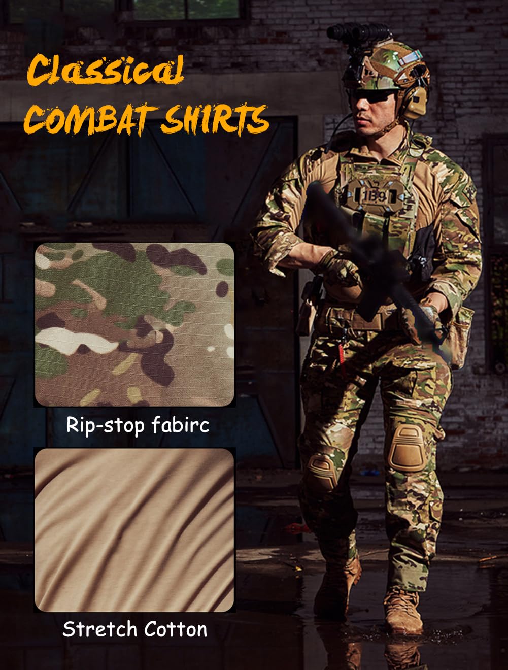 CARWORNIC Men's Tactical Combat Shirt, 1/4 Zipper Long Sleeve Camo Army Military T Shirt
