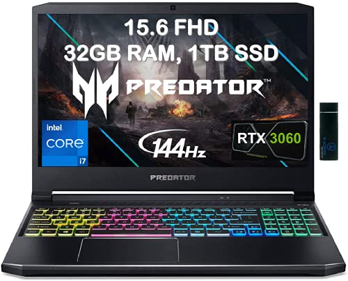 2021 Acer Flagship Predator Helios 300 Gaming Laptop 15.6" FHD 144 Hz 3ms IPS Intel Octa-Core i7-11800H 32GB RAM 1TB SSD GeForce RTX 3060 6GB RGB Backlit Thunderbolt WiFi6 Win10 with ES 128GB USB