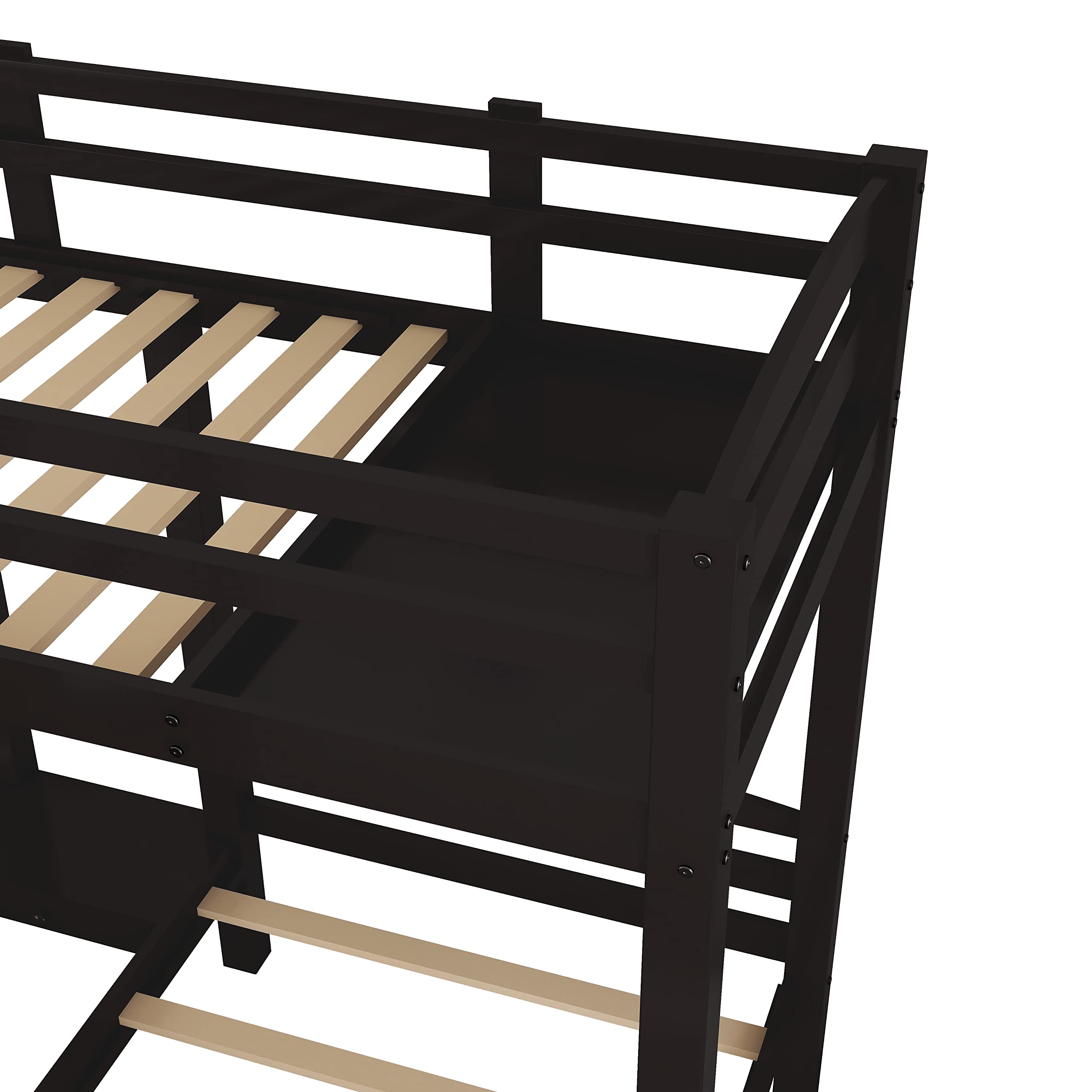 Harper & Bright Designs Triple Bunk Bed with Stairs, Twin Bunk Beds for 3, Wooden Bunk Bed with Built-in Staircase and Little Drawer for Kids Teens Adults, Espresso