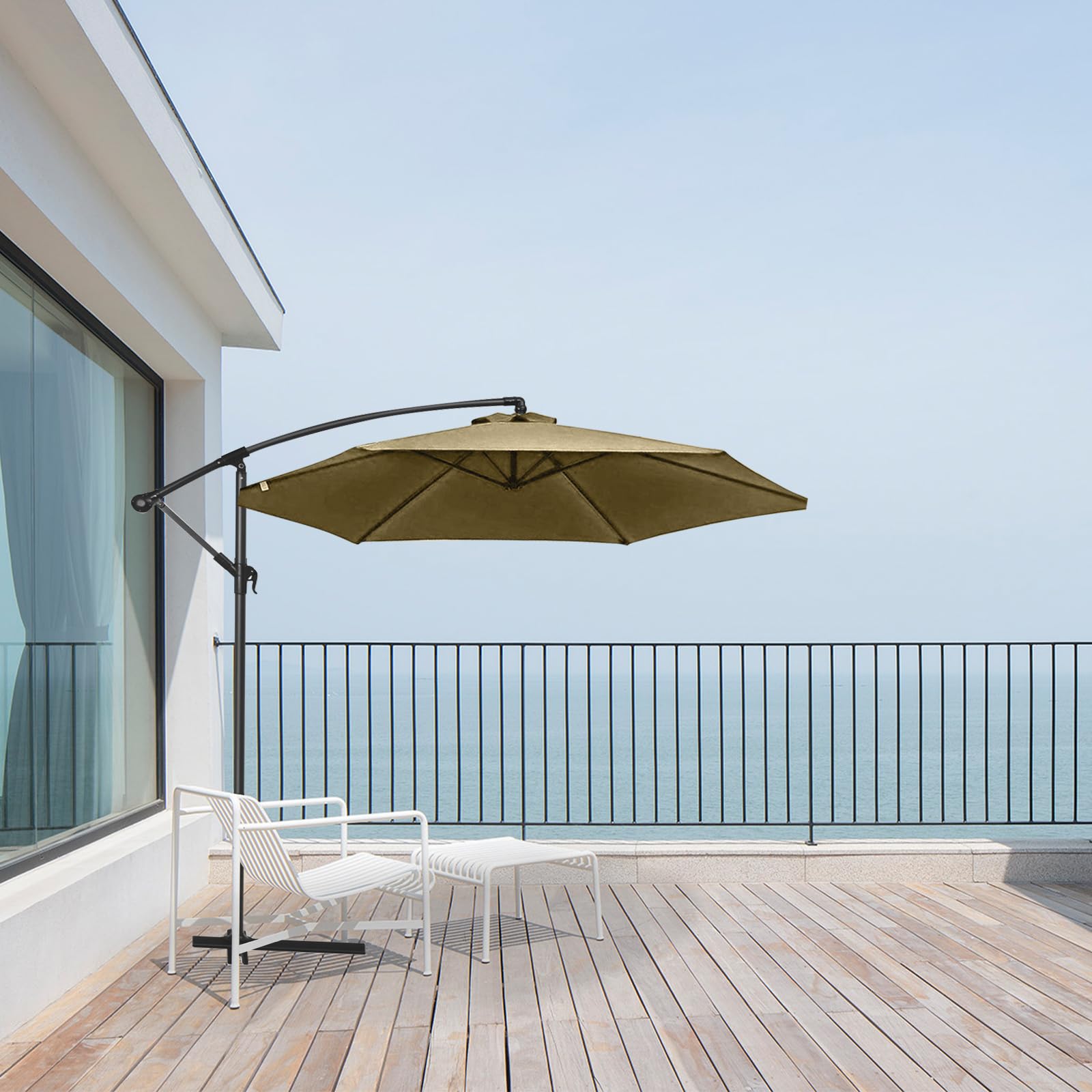 ZIAERKOR Replacement Parasol canopy for 9.8ft, Patio Parasol Replacement Canopy 9.8ft, Outdoor replacement parasol cover surface polyester UV blocking (Khaki, 6ribs)