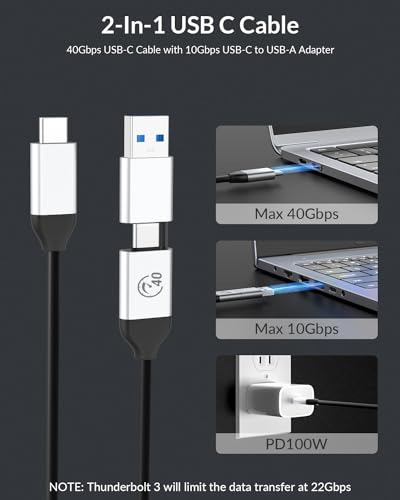 GiGimundo AJM40C Ultra-Fast 40Gbps External SSD Enclosure - Compatible for Mac/PC with Thunderbolt 3/4 for High-Speed Data Transfer, 4K Video Editing, Gaming, Backup - Silver