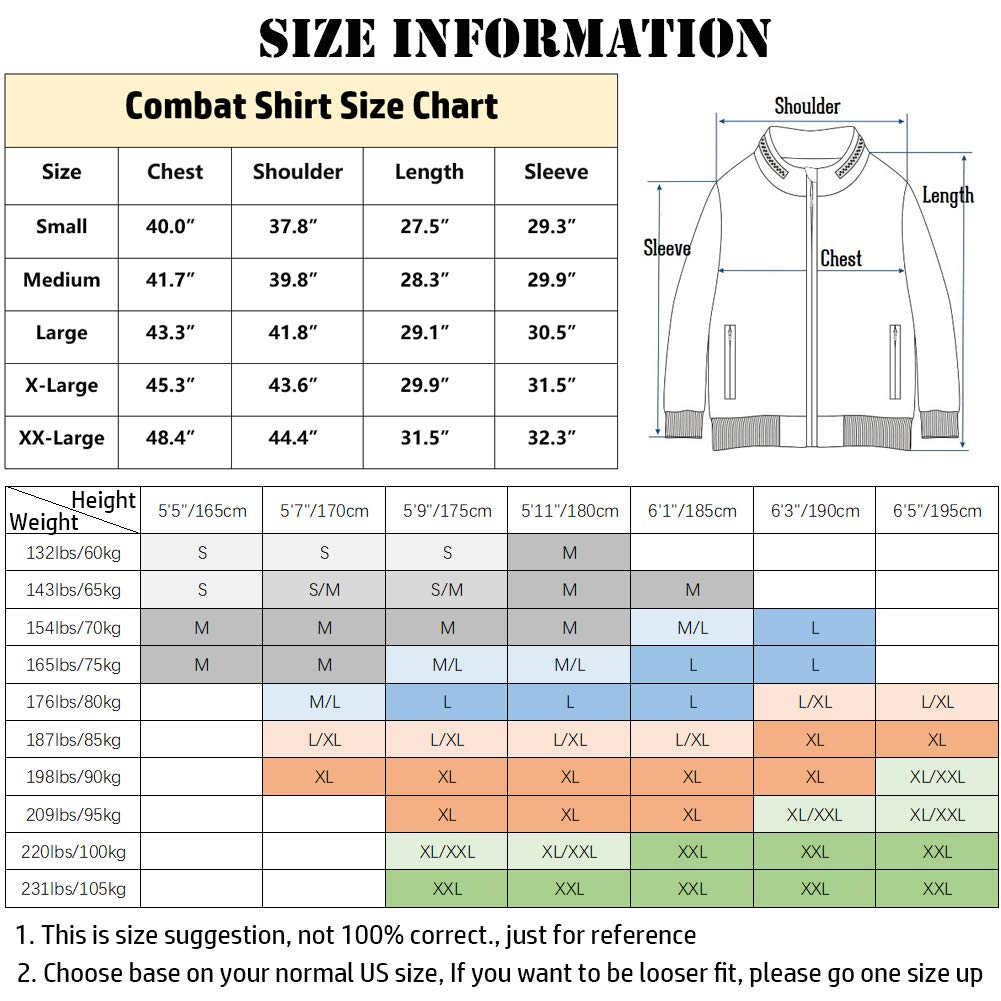 CARWORNIC Men's Tactical Combat Shirt, 1/4 Zipper Long Sleeve Camo Army Military T Shirt
