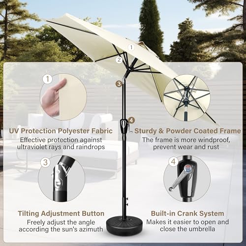 Simple Deluxe 7.5ft Patio Umbrella Outdoor Table Market Yard Umbrella with Push Button Tilt/Crank, 6 Sturdy Ribs for Garden, Deck, Backyard, Pool, Beige