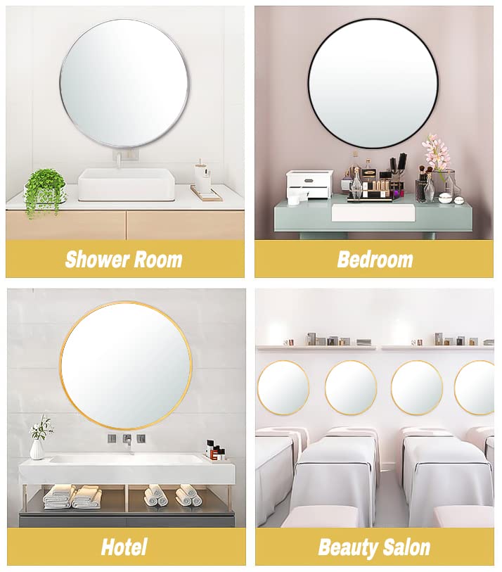 SCWF-GZ 20" Round Mirror Circle Wall Mounted Hanging or Against Wall Metal Frame Dressing Make-up Mirrors for Entryway Bedroom Bathroom Living Room 20 inch Gold