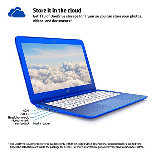 2016 HP Stream 13.3" HD Laptop - Intel Dual-Core N3050 up to 2.16GHz, 2GB RAM, 32GB eMMC, 1-yr Office 365 Included, DTS Studio Sound, WLAN, Bluetooth, Webcam, Windows 10
