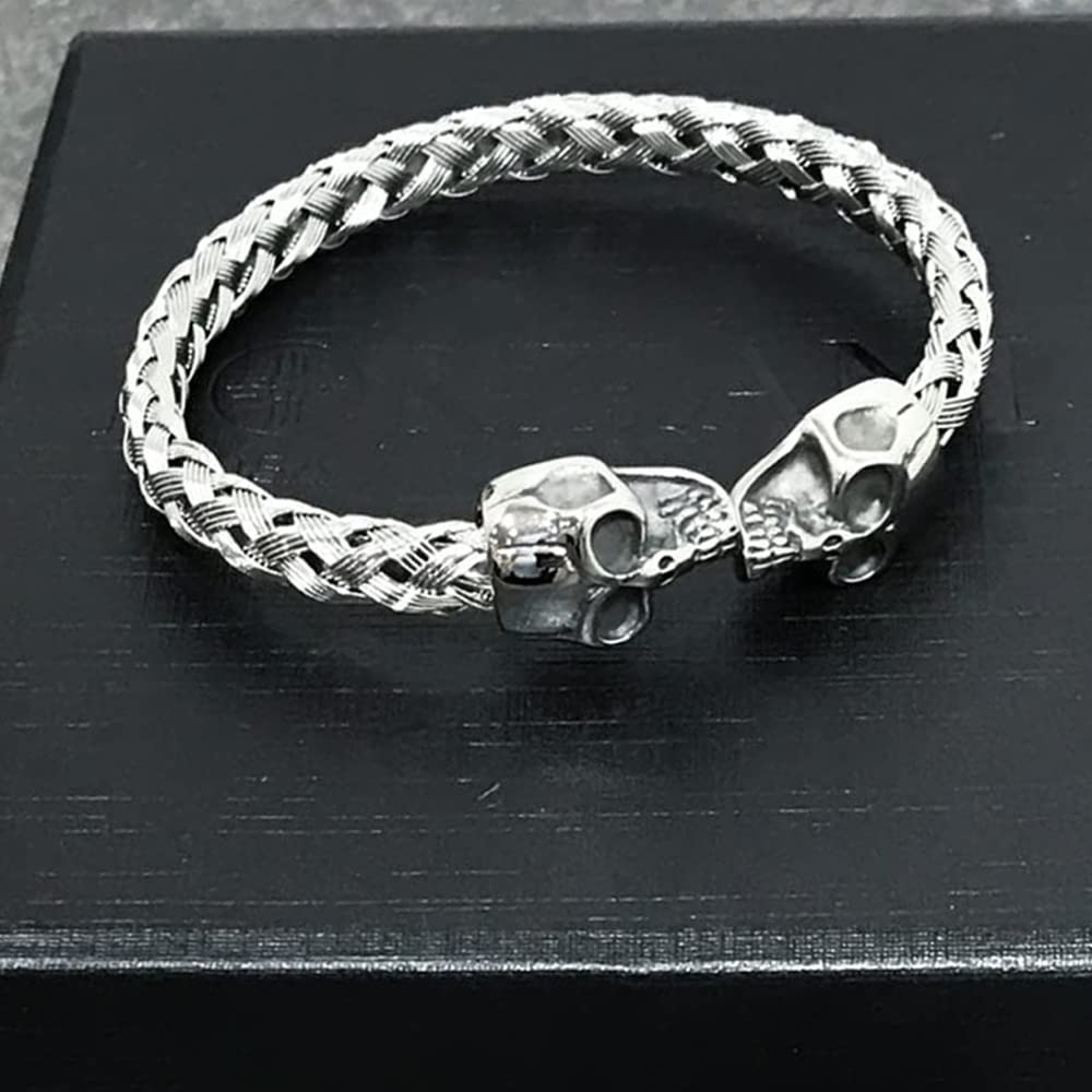 Forziani TENACITY Double Skull Steel Cuff Bracelet for Men - Adjustable Size - Men's Open Cuff Bangle Bracelet in Stainless Steel - One Size Fits All