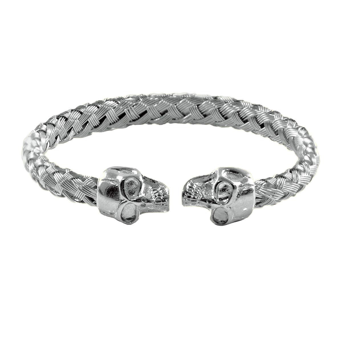 Forziani TENACITY Double Skull Steel Cuff Bracelet for Men - Adjustable Size - Men's Open Cuff Bangle Bracelet in Stainless Steel - One Size Fits All
