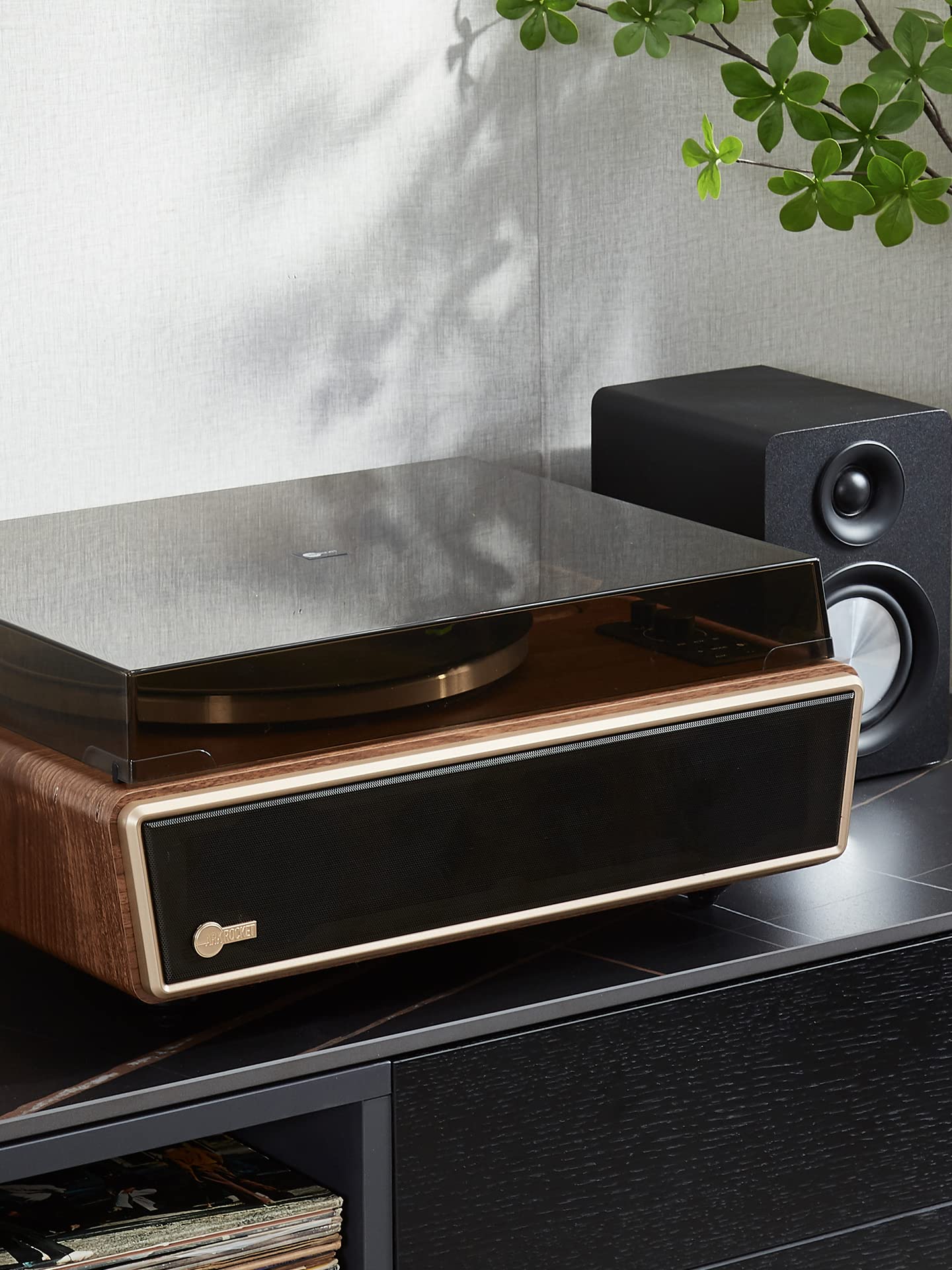 Arkrocket Huygens High Fidelity Bluetooth Record Player with Built-in Speakers Belt Drive Vinyl Turntable with Moving Magnet Cartridge, Bluetooth Input Output and Aux-in (Huygens Walnut)