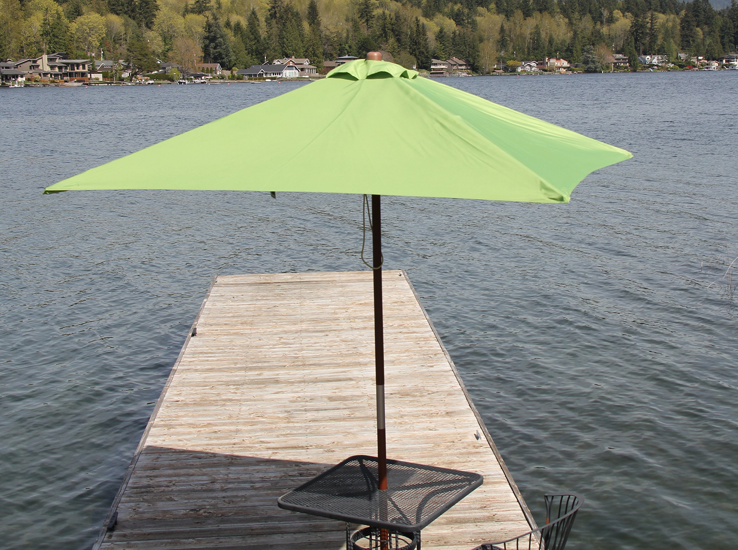 Heininger 1234 DestinationGear 6.5' Square Lime Classic Wood Patio Umbrella