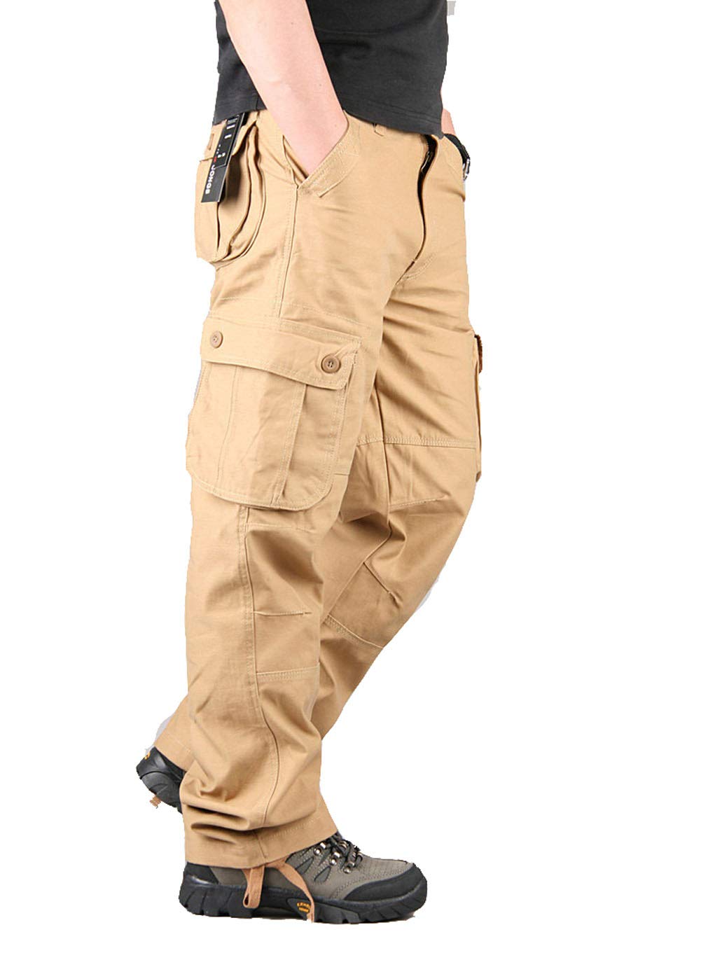 Lilychan Men's Lightweight Cargo Trouser Hiking Pants Army Combat Work Pants Casual Pants with 6 Pocket (38, Khaki)