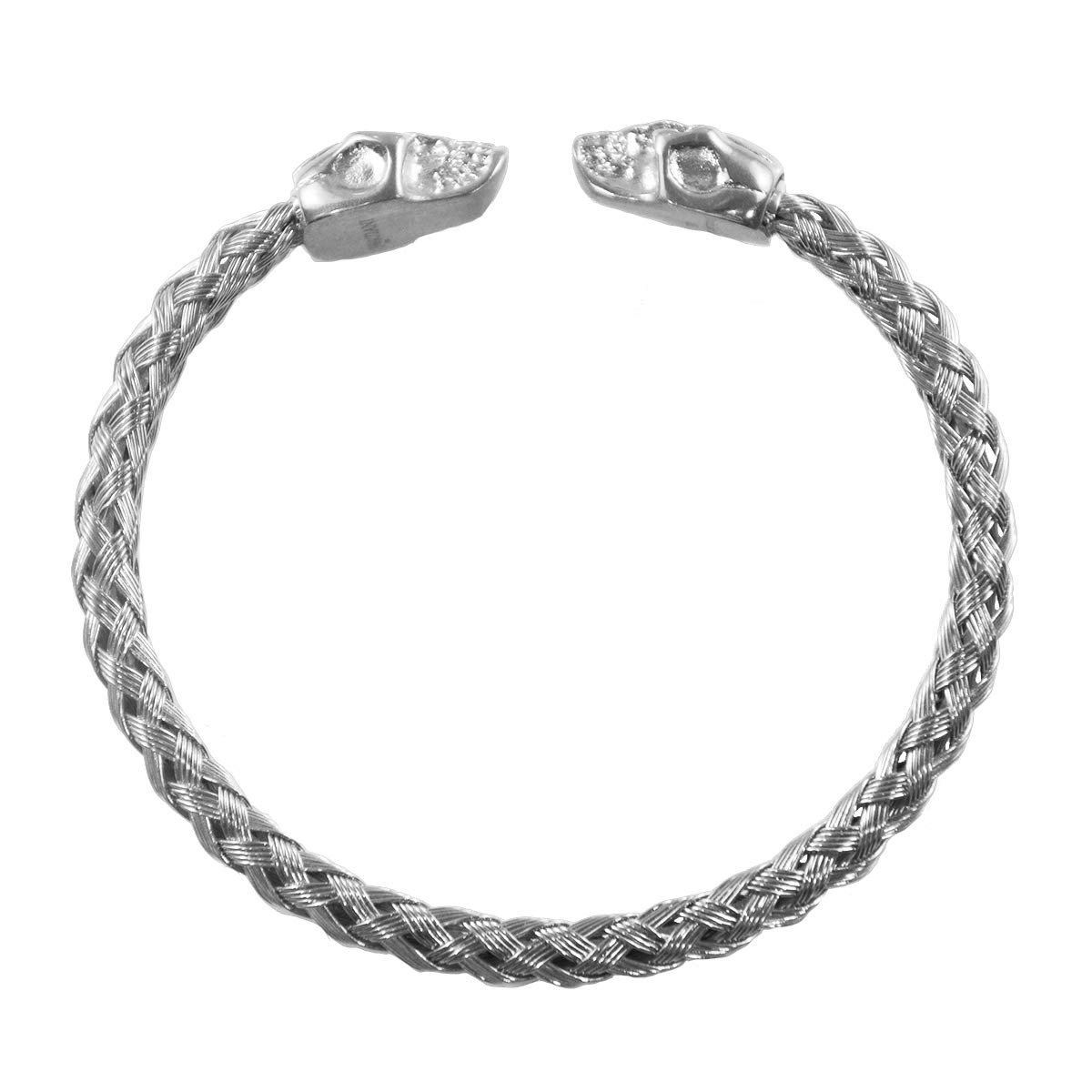 Forziani TENACITY Double Skull Steel Cuff Bracelet for Men - Adjustable Size - Men's Open Cuff Bangle Bracelet in Stainless Steel - One Size Fits All