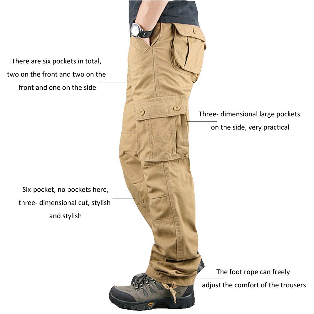 Lilychan Men's Lightweight Cargo Trouser Hiking Pants Army Combat Work Pants Casual Pants with 6 Pocket (38, Khaki)