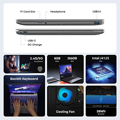 Windows 10 Laptop Computers, CHUWI GemiBook 13 inch Thin & Light Laptop 8G RAM 256GB SSD with Celeron J4125 Processor, 2160x1440 2K IPS Display Notebook, PD Fast Charge, Backlit Keyboard, Full Metal